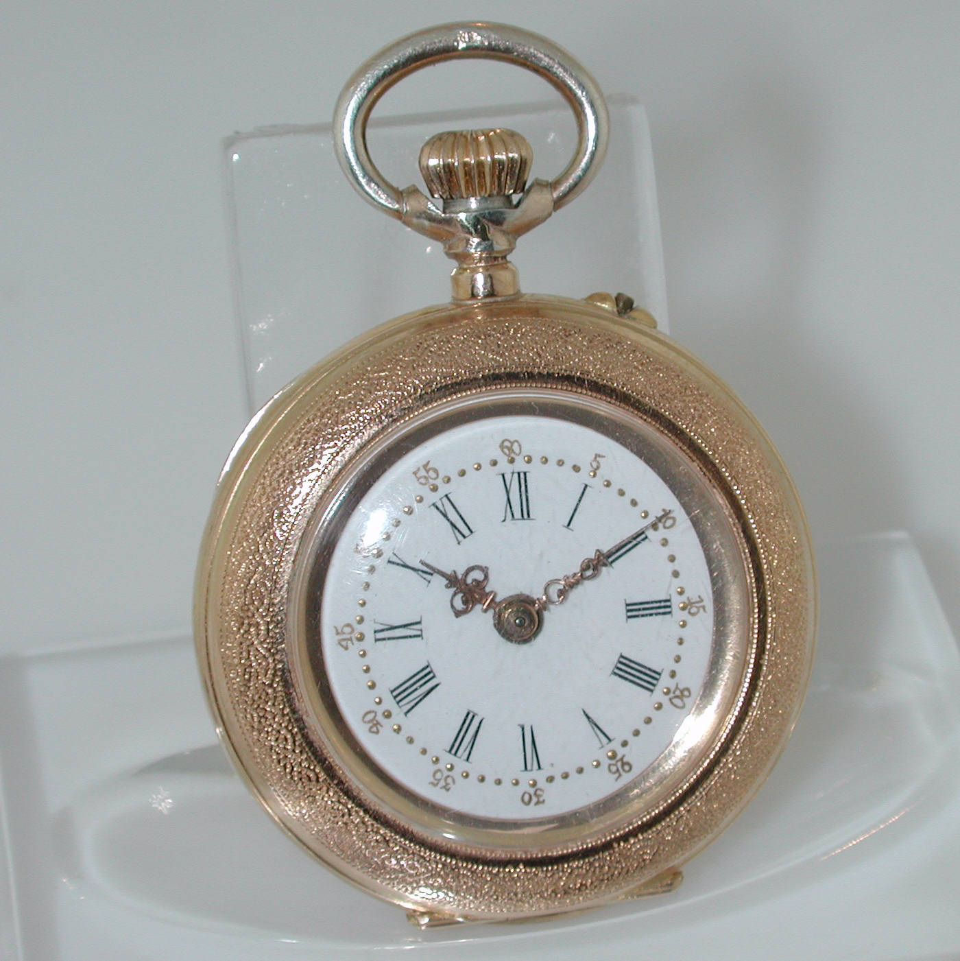 SWEET 18K FLORAL ENGRAVED POCKET WATCH, Images by Adin Antique Jewelry.