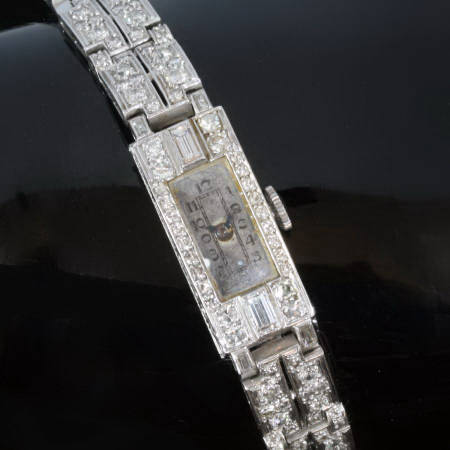 Strong design platinum Art Deco ladies watch with 2.20 carats of ...