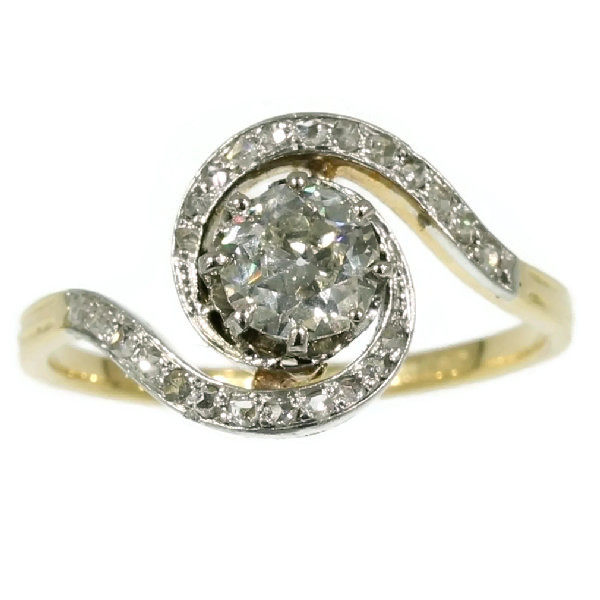 Tourbillon (twirled) Victorian engagement ring with big cushion cut ...