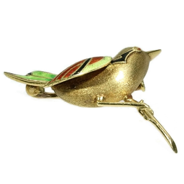Sixties gold enameled bird on branch, Afbeeldingen door Adin Antique ...
