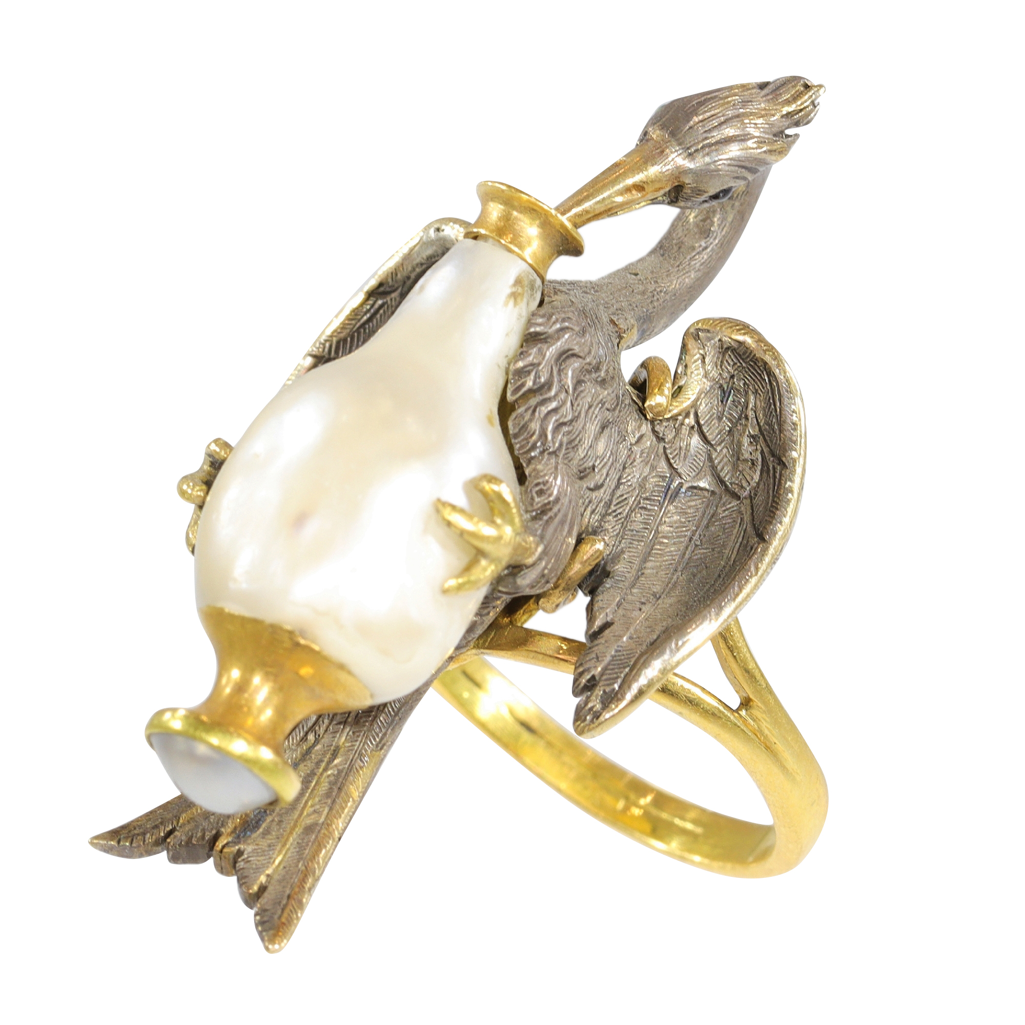 L'Art du Fable: 18K Gold Stork and Pearl Ring from Victorian France ...