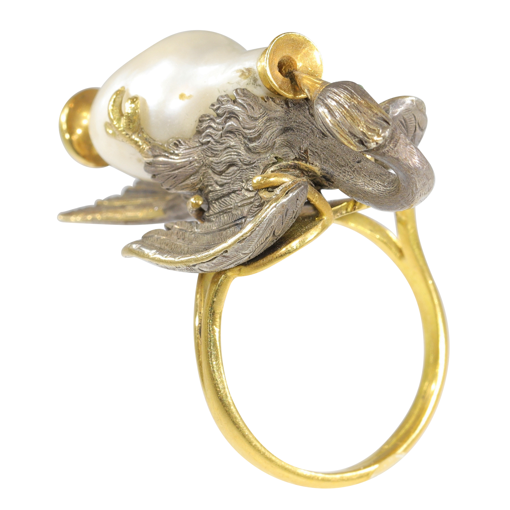 L'Art du Fable: 18K Gold Stork and Pearl Ring from Victorian France ...