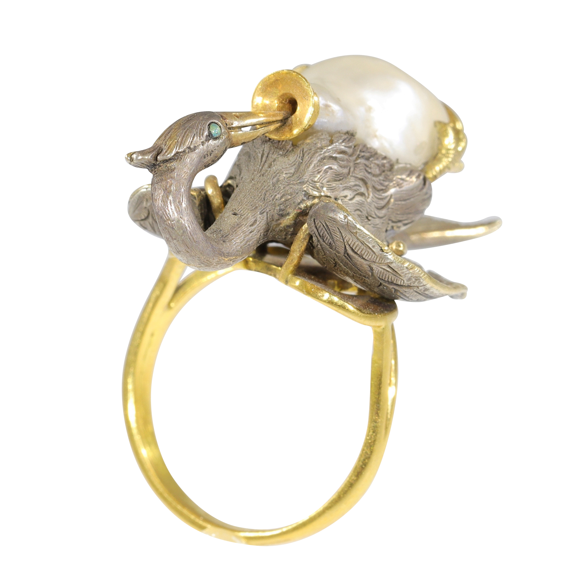 L'Art du Fable: 18K Gold Stork and Pearl Ring from Victorian France ...