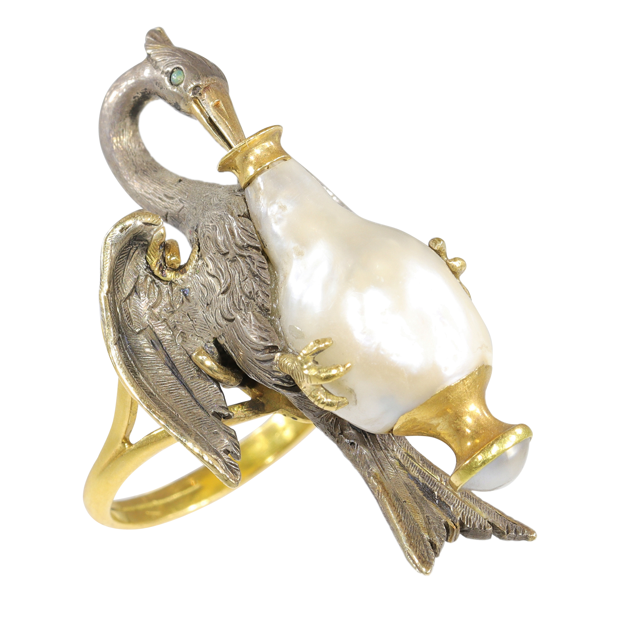 L'Art du Fable: 18K Gold Stork and Pearl Ring from Victorian France ...
