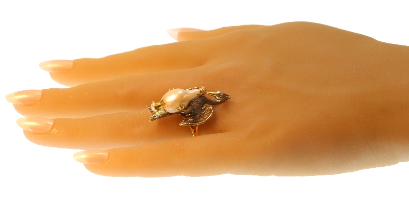 L'Art du Fable: 18K Gold Stork and Pearl Ring from Victorian France ...