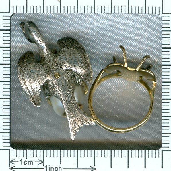 L'Art du Fable: 18K Gold Stork and Pearl Ring from Victorian France ...