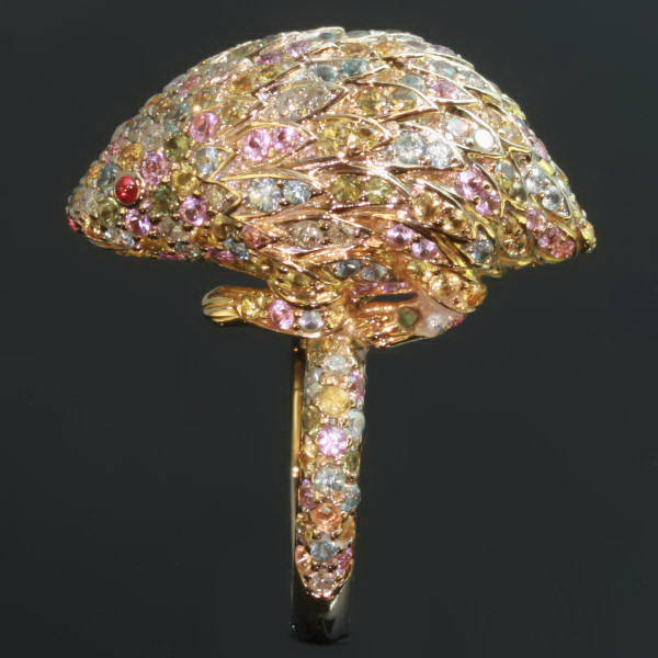 Estate ring, hedgehog set with diamonds and multi colored semi precious ...