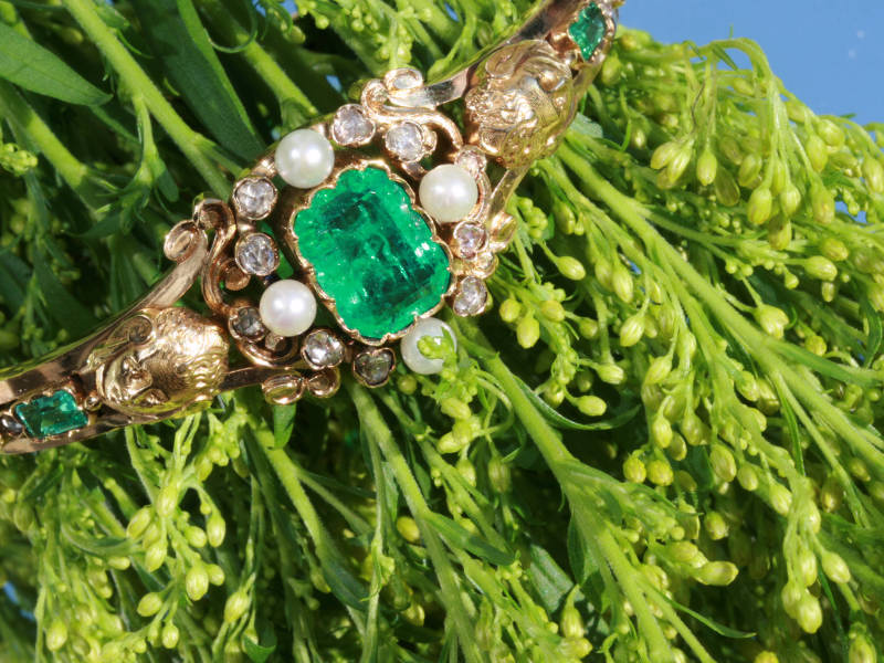 Victorian emerald pearl bangle, original box by Bapst & Falize ...