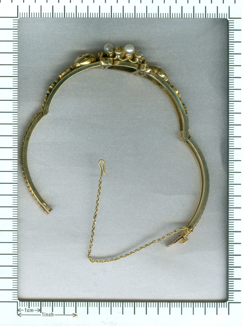 Victorian emerald pearl bangle, original box by Bapst & Falize ...