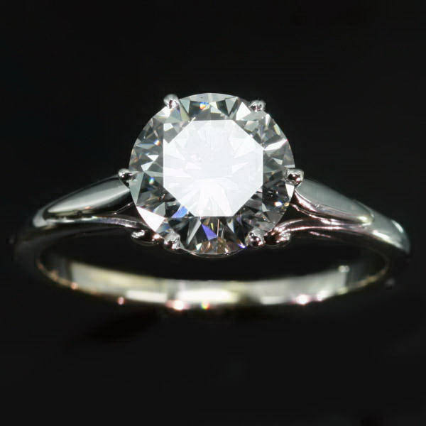Estate engagement ring with high quality big brilliant cut diamond ...