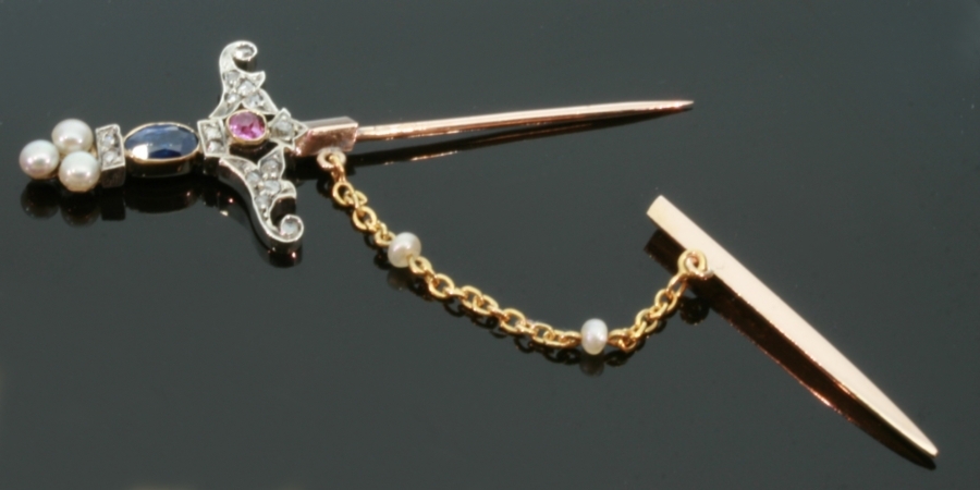 Victorian dagger or sword shaped bejeweled gold lapel pin, Images by ...