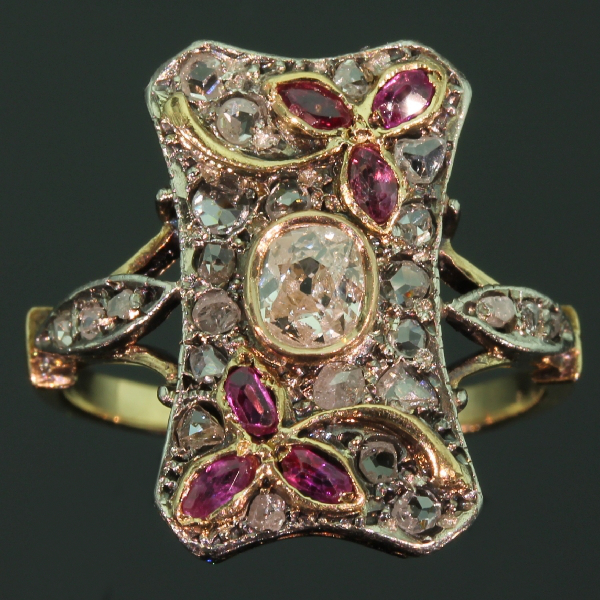 Victorian ring with rubies rose cut diamonds and old mine cut brilliant ...