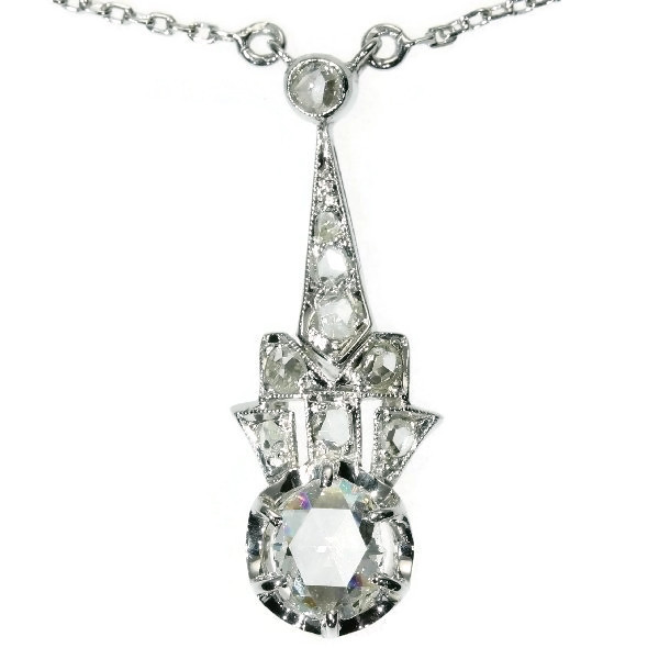 Art Deco diamond necklace pendant: Beschrijving door Adin Antique Jewelry.
